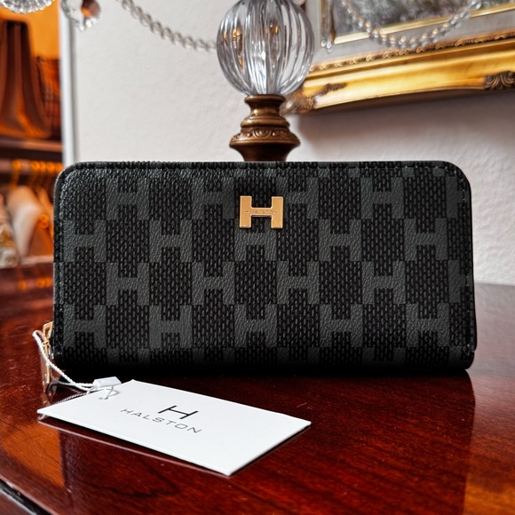 H by Halston | Bags | Halston Monogram Wallet Zipper Wallet Logo Print ...